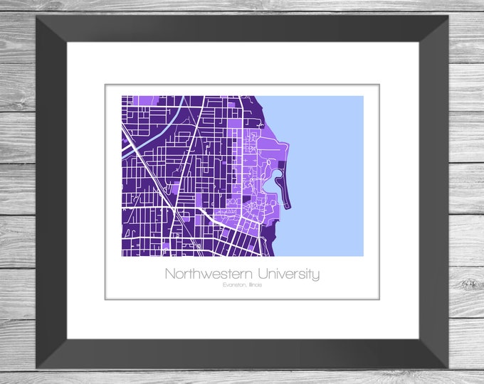 NORTHWESTERN UNIVERSITY Campus Map Fine Art Giclée Print Museum Quality ...