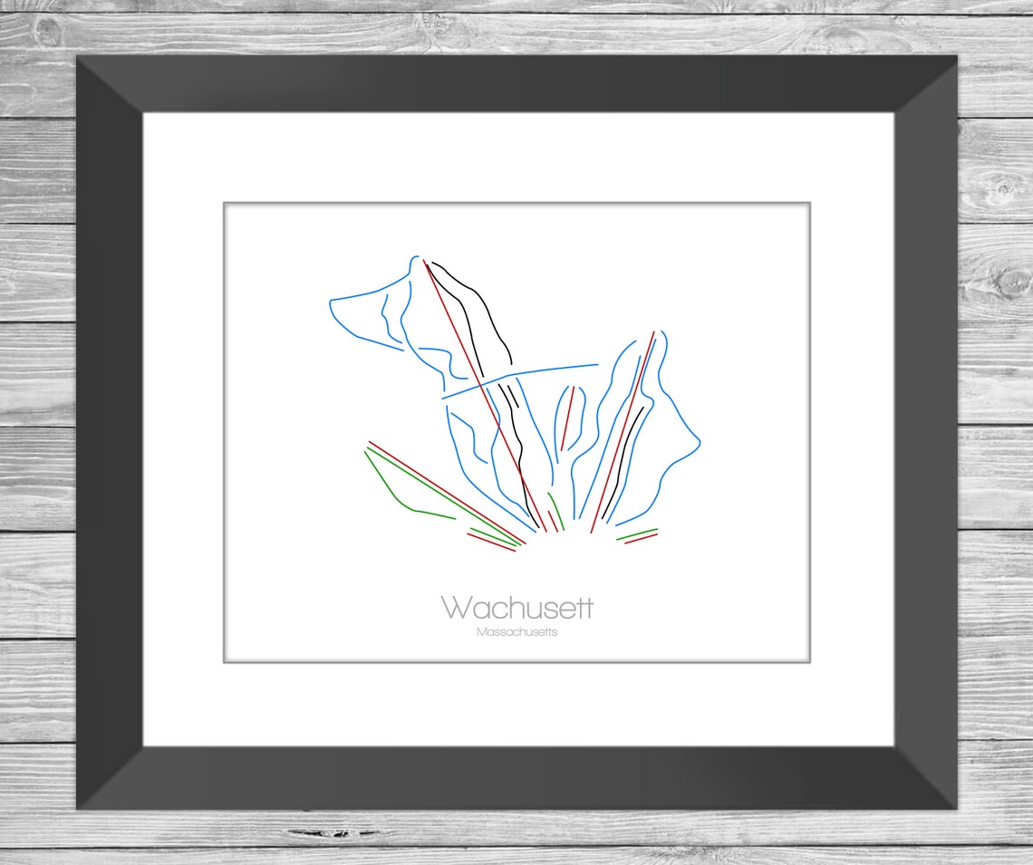 Wachusett Map Massachusetts Ma Ski Snowboard Trail Art --- Print ...