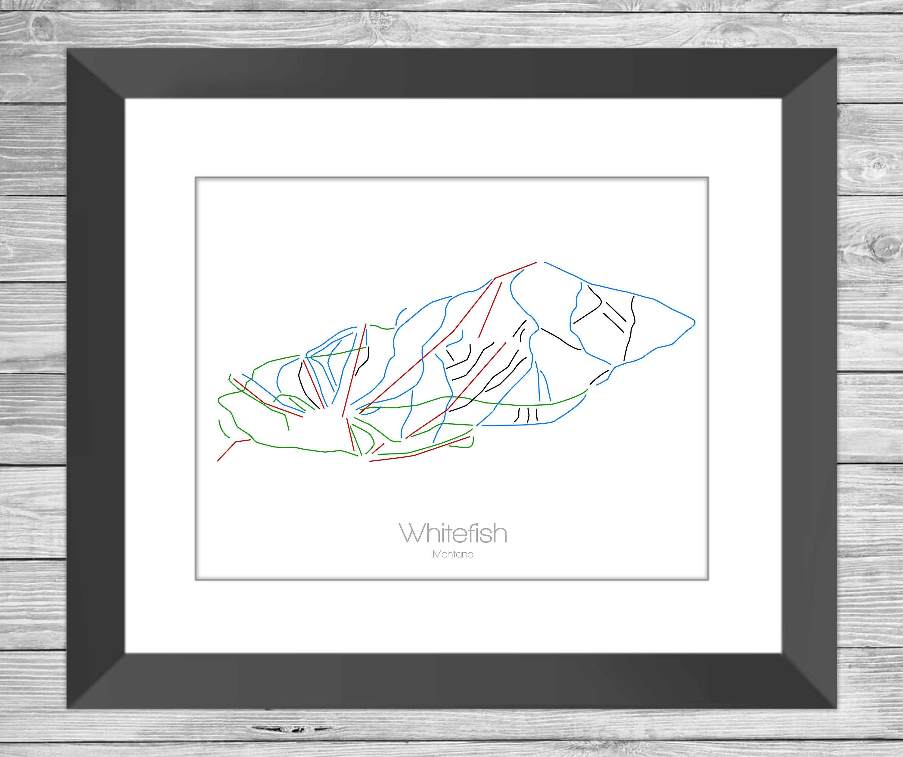 Whitefish Map Montana Mt Ski Snowboard Trail Map Art Print, Poster ...