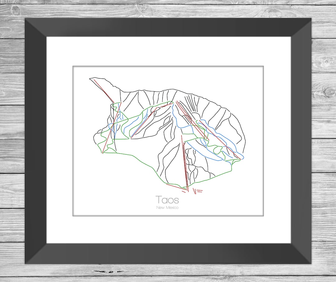 Taos Map New Mexico Nm Ski Snowboard Trail Map Art --- Print, Poster ...