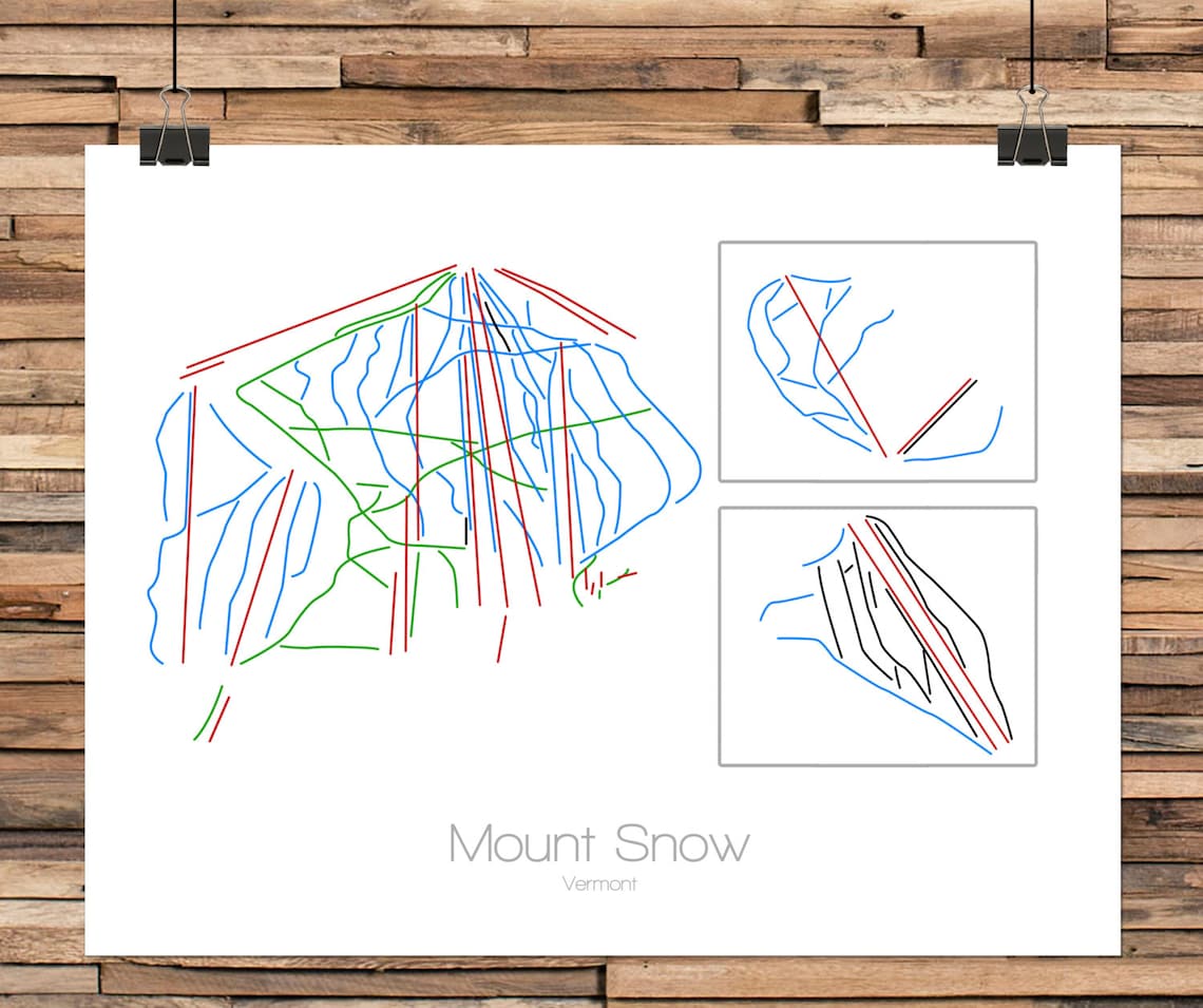 Mount Snow Map Vermont Vt Ski Snowboard Trail Map Art | Etsy