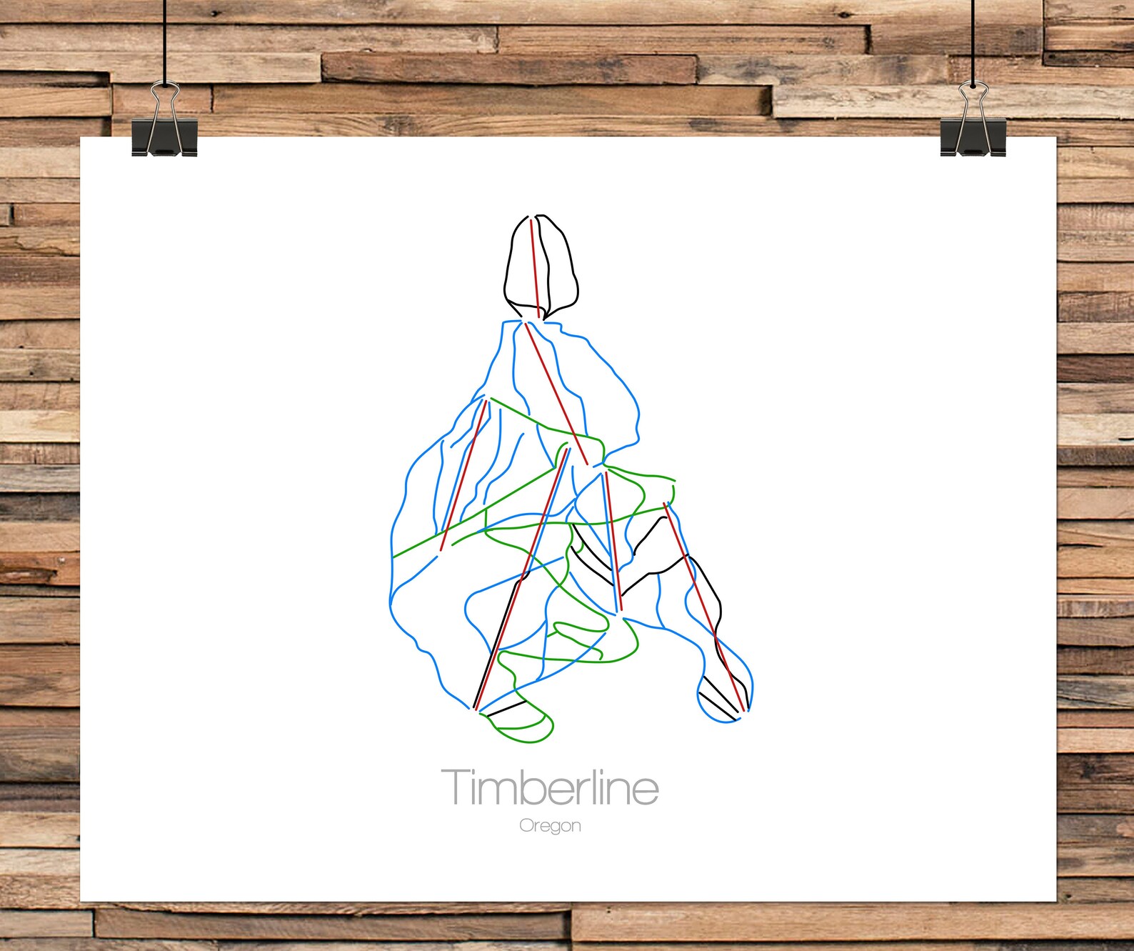 Timberline Ski Map Mt. Hood Oregon Timberline Trail Map Modern Wall Art ...