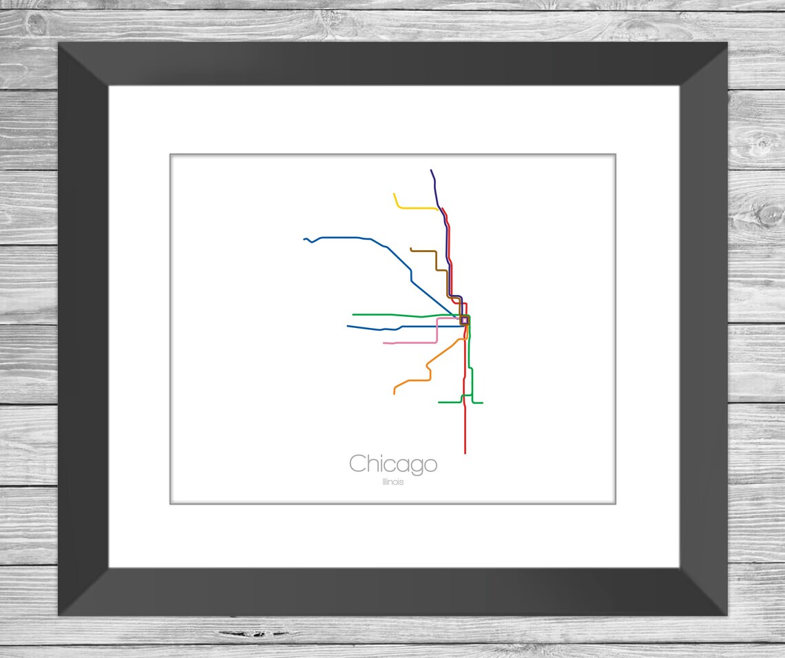 Chicago Subway Map L Rail Map Horizontal Metro Map - Etsy