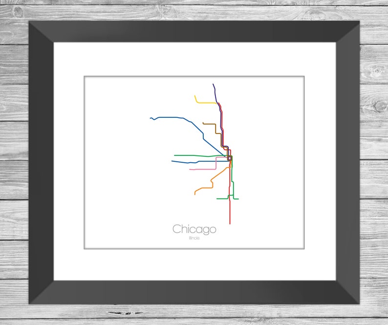 Chicago Subway Map L Rail Map Horizontal Metro Map - Etsy