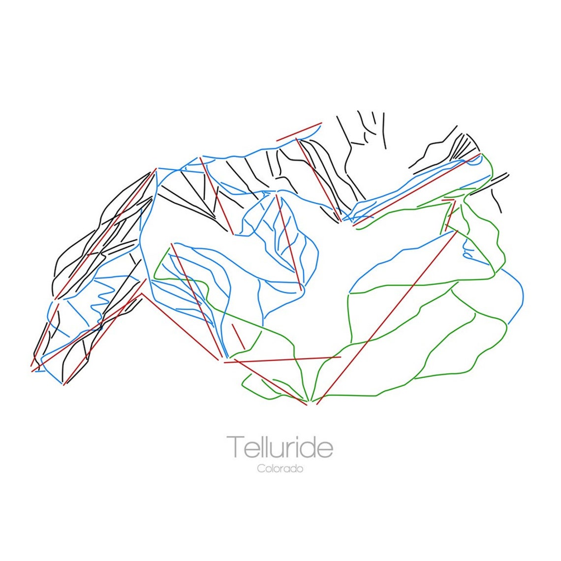 Telluride Ski Map | Telluride Colorado | Modern Wall Art | Mountain ...