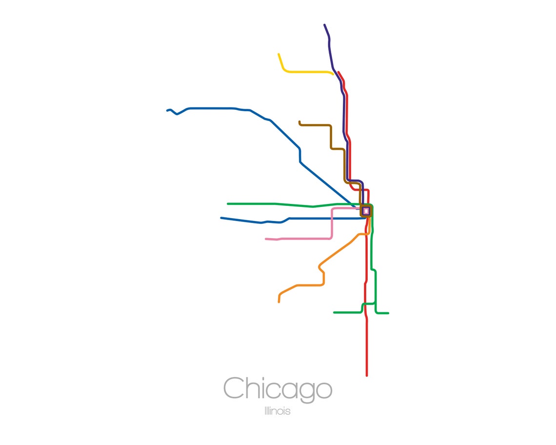 Chicago Subway Map | L Rail Map | Horizontal | Metro Map | Chicago Loop ...