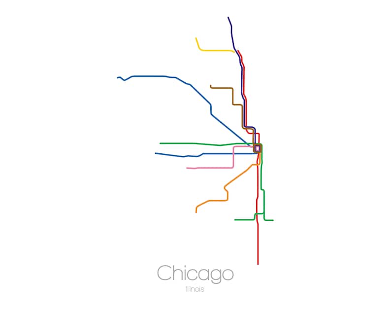 Chicago Subway Map L Rail Map Horizontal Metro Map - Etsy