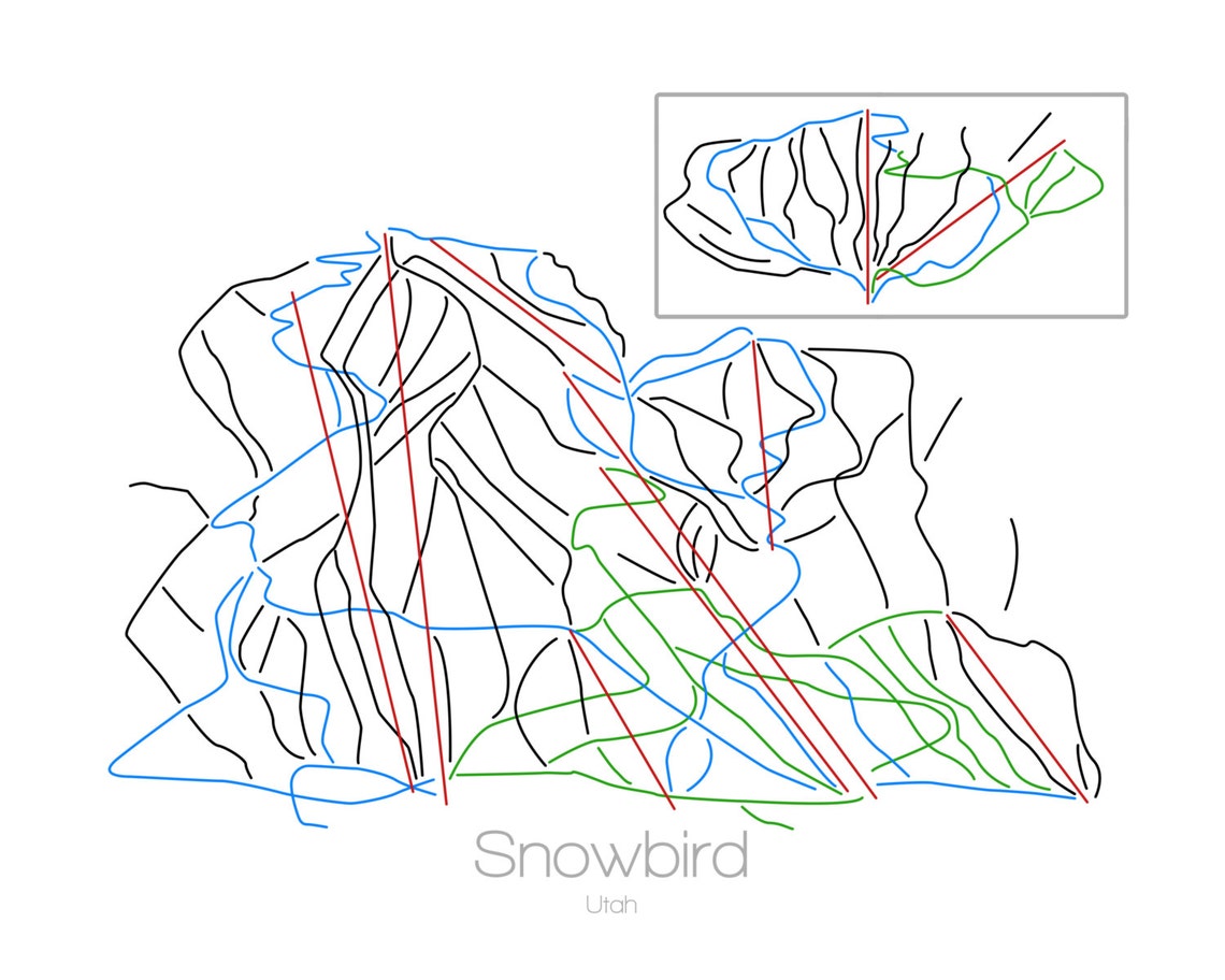 Snowbird Map Utah Ut Ski Snowboard Trail Map Art Print - Etsy