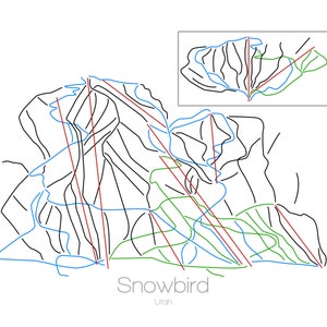Snowbird Map Utah Ut Ski Snowboard Trail Map Art --- Print, Poster ...