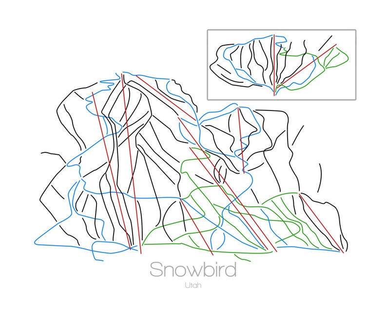 Snowbird Map Utah Ut Ski Snowboard Trail Map Art Print - Etsy