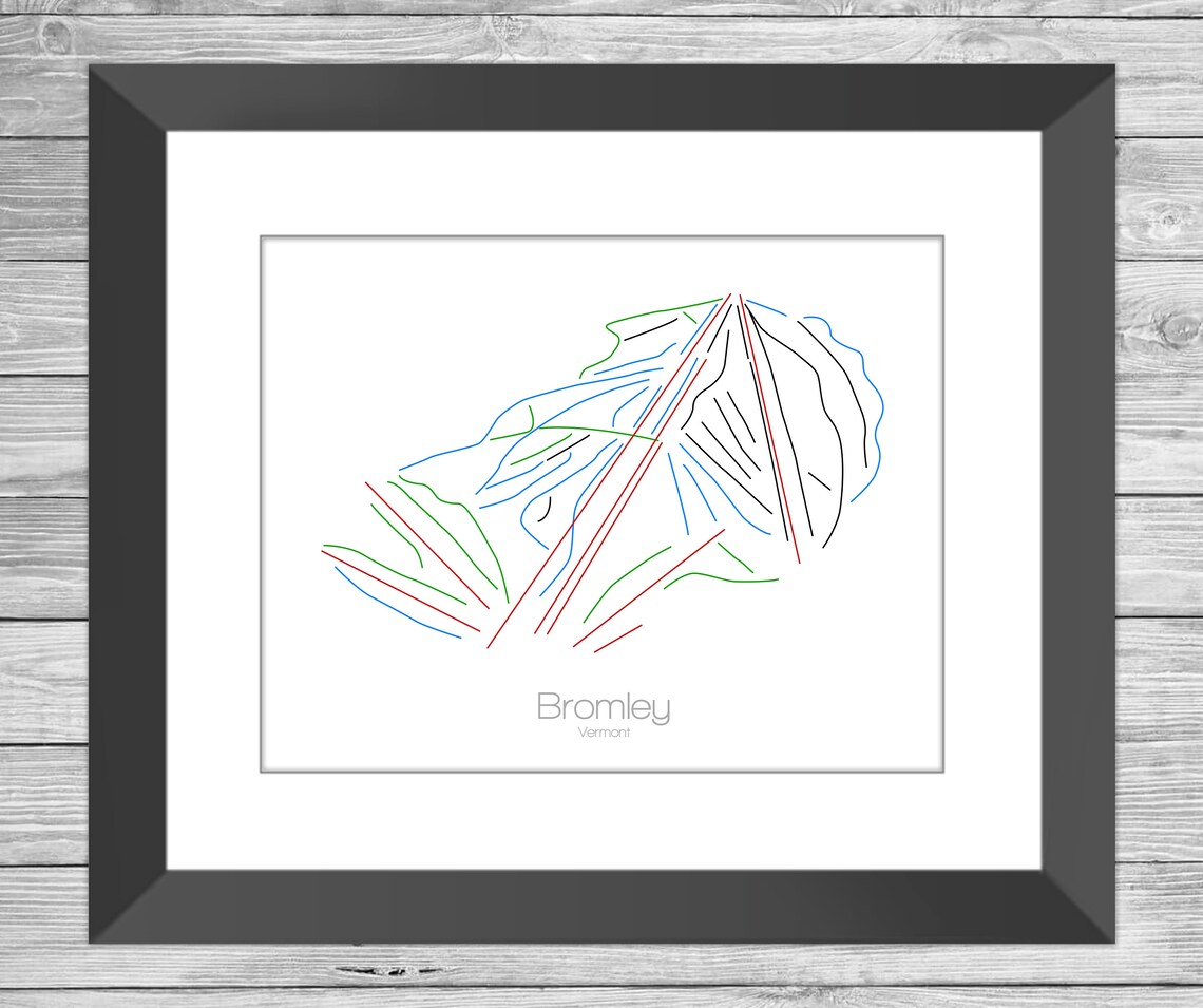 Bromley Map Vermont Vt Ski Snowboard Trail Map Art --- Print, Poster ...
