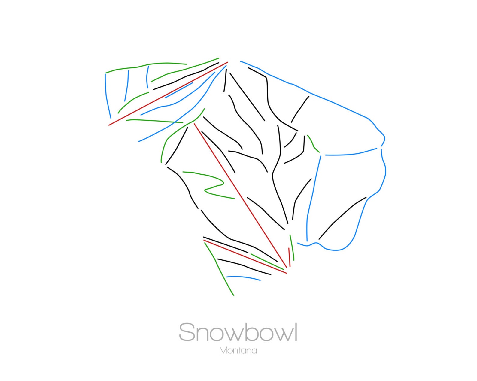 Snowbowl Map Montana Mt Ski Snowboard Trail Map Art --- Print, Poster ...