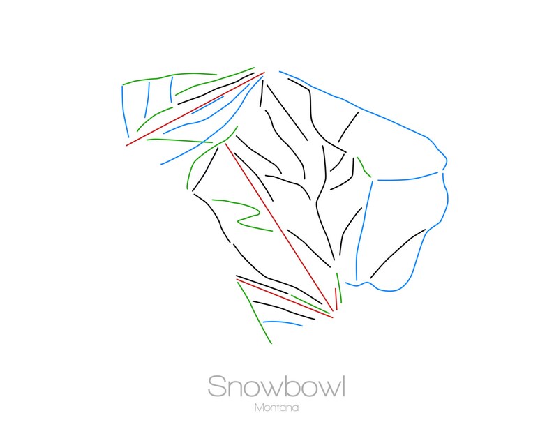 Snowbowl Map Montana Mt Ski Snowboard Trail Map Art --- Print, Poster ...