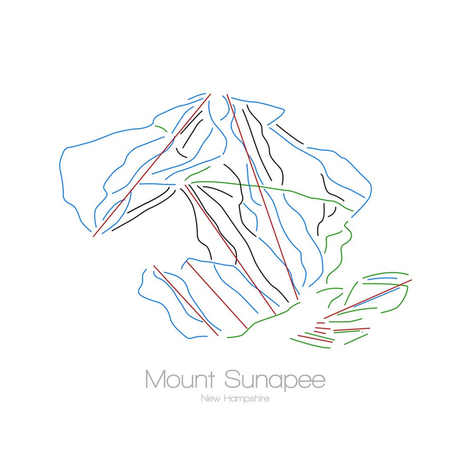 Mount Sunapee Map New Hampshire Nh Ski Snowboard Trail Map Art ...