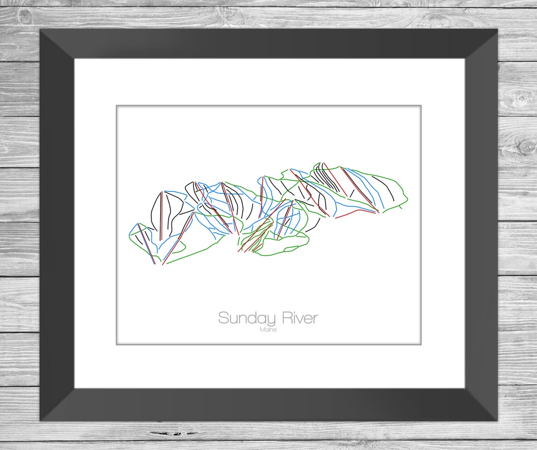 Sunday River Map Maine Me Ski Snowboard Trail Map Art --- Print, Poster ...