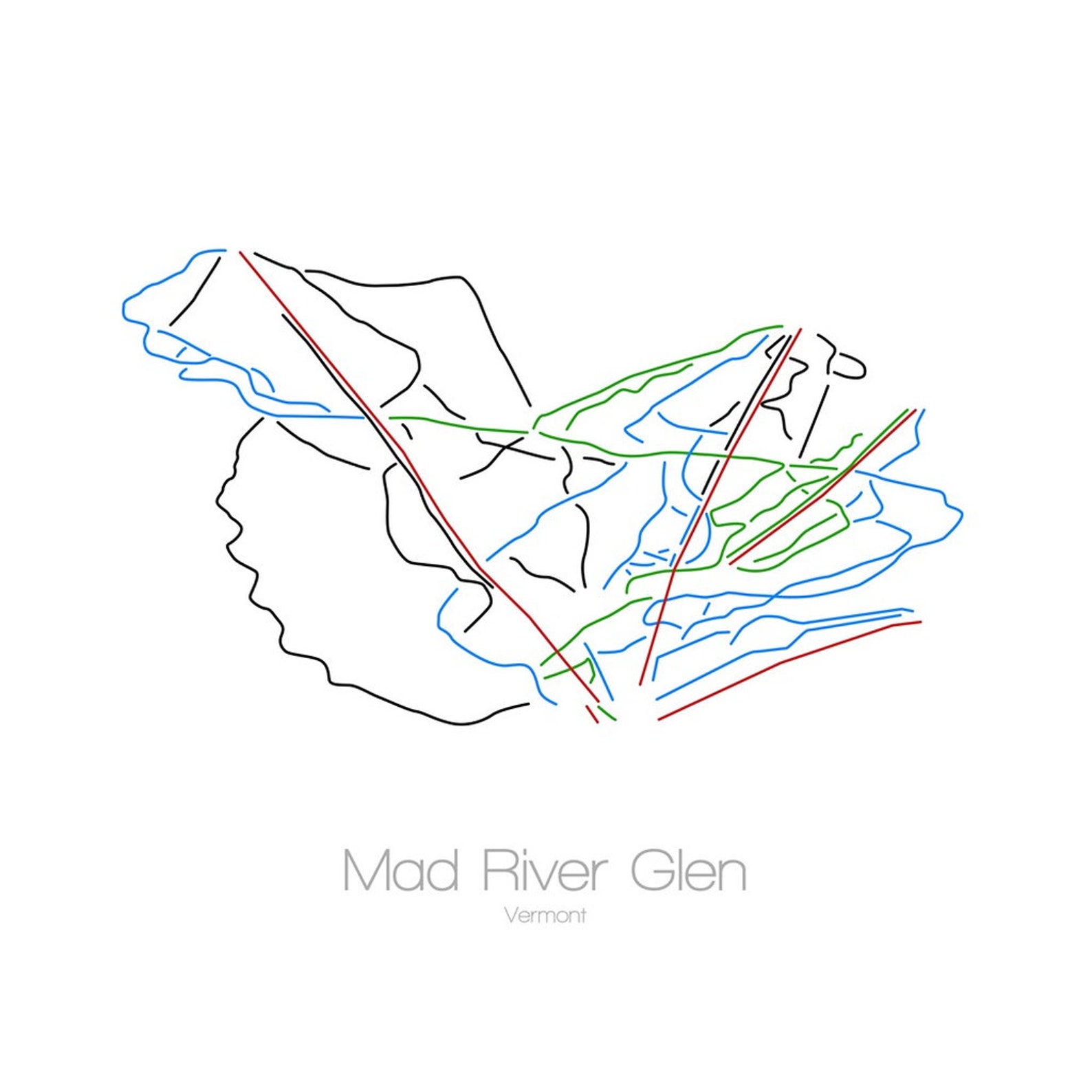 Mad River Glen Map Vermont Vt Ski Snowboard Trail Art --- Print, Poster ...