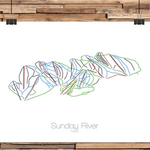 Sunday River Map Maine Me Ski Snowboard Trail Map Art --- Print, Poster ...