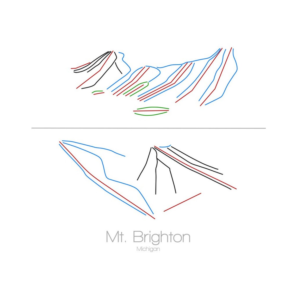Mt. Brighton Map Michigan Mi Ski Snowboard Trail Map Art --- Print ...