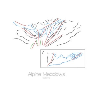 Alpine Meadows Map California Ca Ski Snowboard Trail Art --- Print ...
