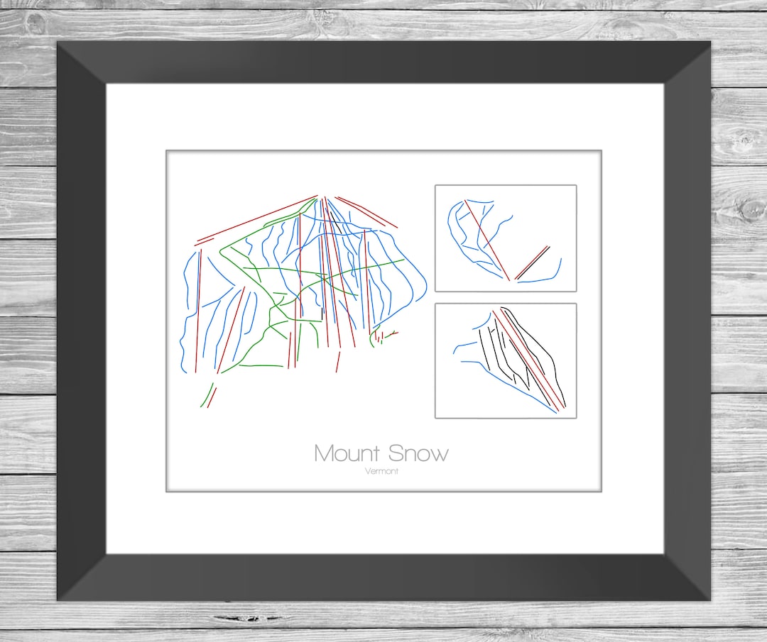 Mount Snow Map Vermont Vt Ski Snowboard Trail Map Art --- Print, Poster ...