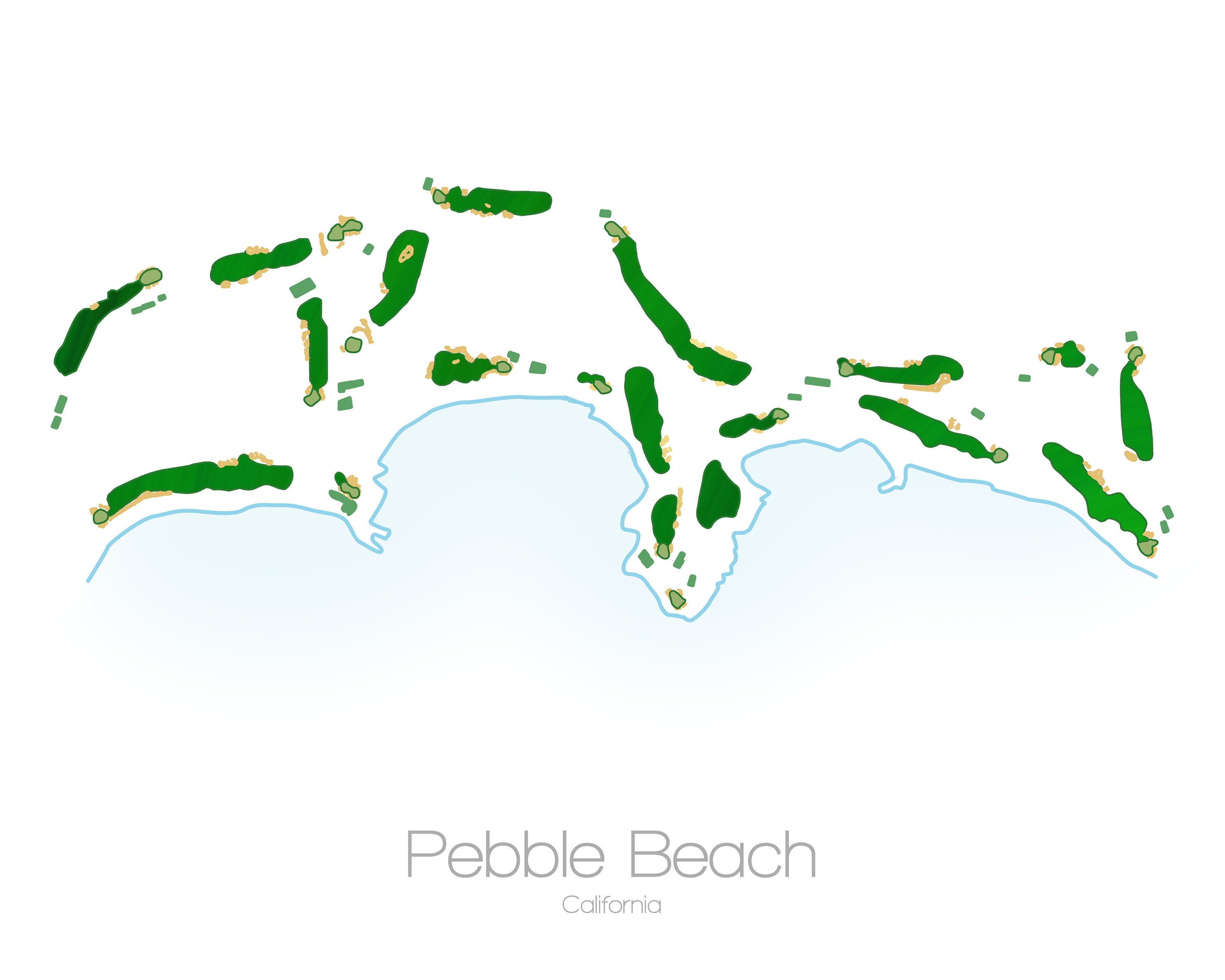 Pebble Beach Map Pebble Beach Golf Course Golf Wall Art - Etsy