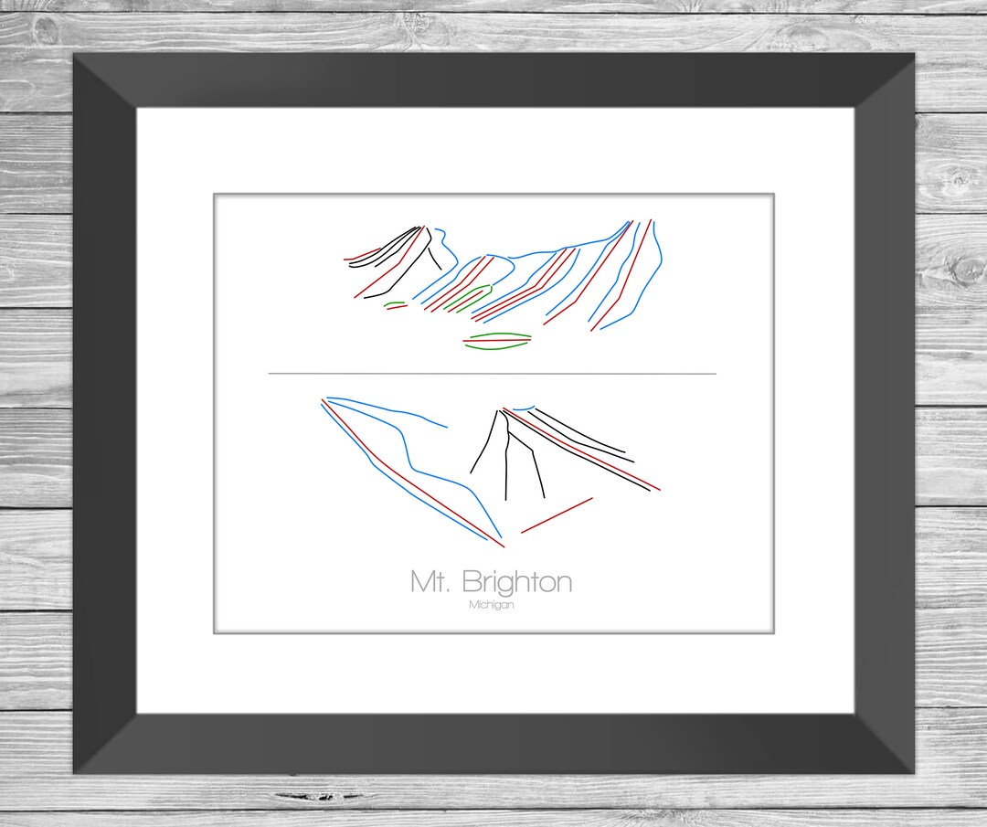 Mt. Brighton Map Michigan Mi Ski Snowboard Trail Map Art --- Print ...