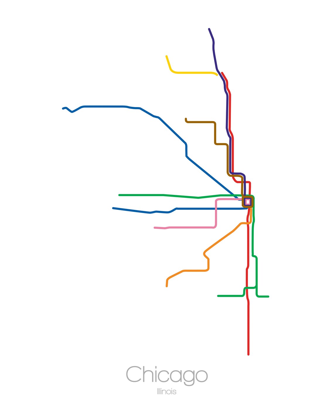 Chicago Subway Map L Rail Map Vertical Metro Map - Etsy