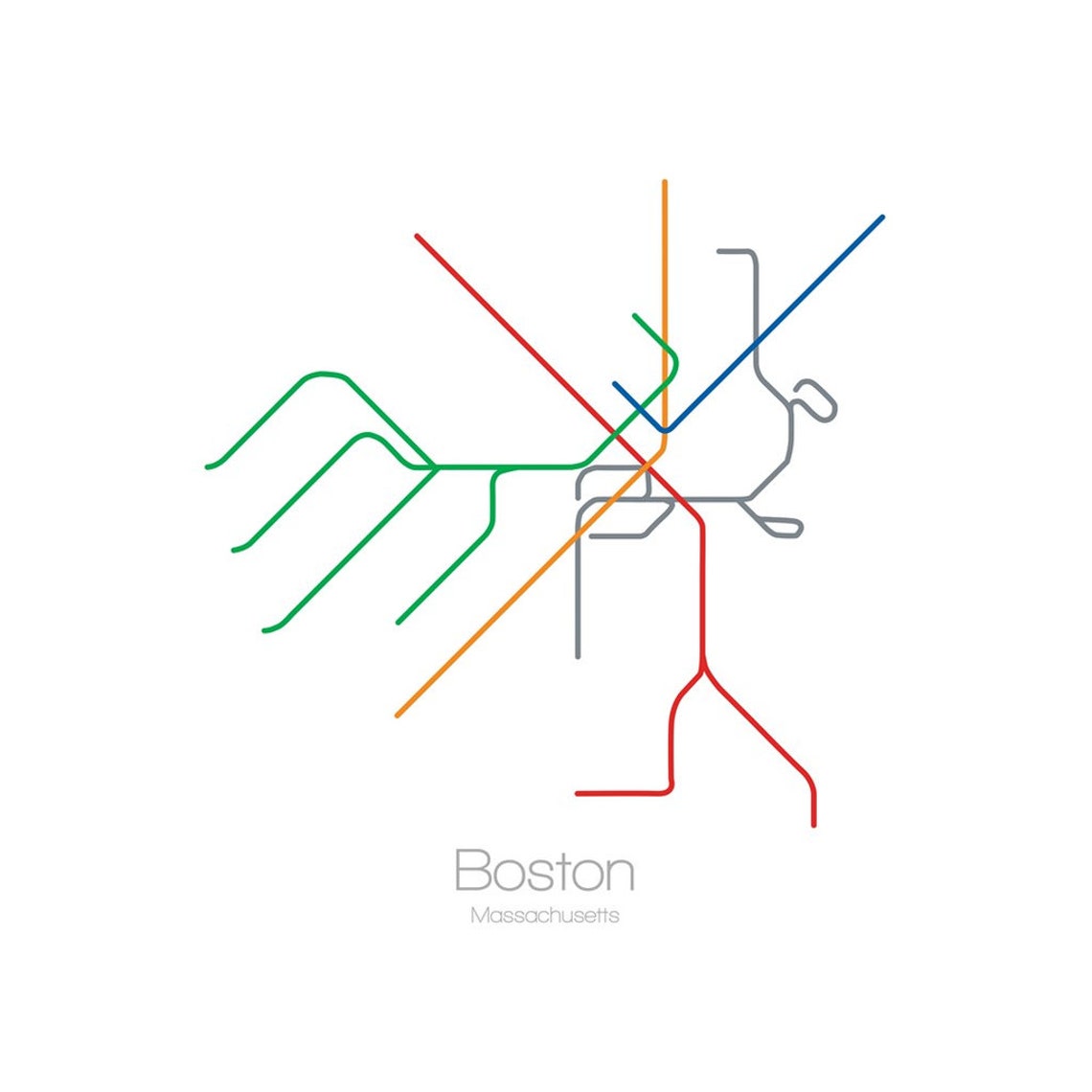 Boston T Train Map Boston Subway Map Boston Transportation - Etsy