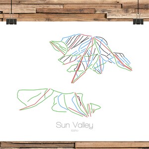 Sun Valley Map Idaho Id Ski Snowboard Trail Map Art --- Print, Poster ...