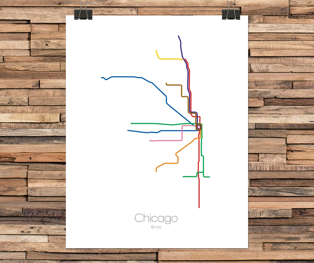 Chicago Subway Map | L Rail Map | Vertical | Metro Map | Chicago Loop ...