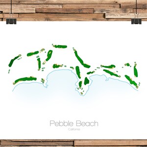 Pebble Beach Map | Pebble Beach Golf Course | Golf Wall Art | Golf Gift ...