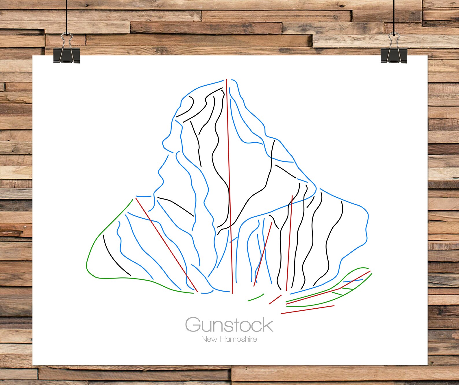 Gunstock Map Ski Map Bretton New Hampshire Nh Modern Wall Art Resort ...