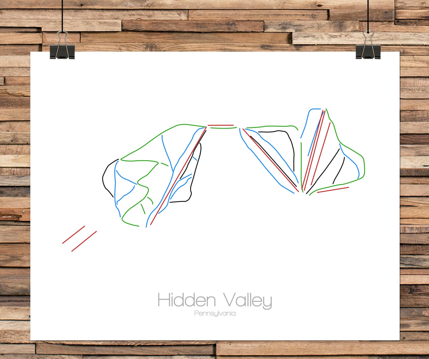 Hidden Valley Map Pennsylvania Pa Ski Snowboard Trail Map Art --- Print ...