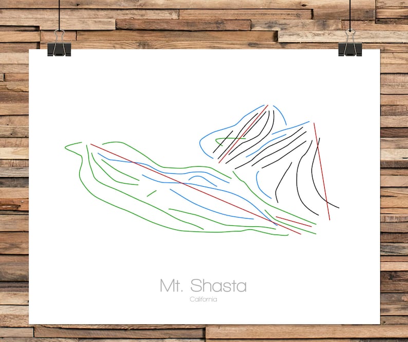 Mt. Shasta Map California Ca Ski Snowboard Trail Map Art --print ...