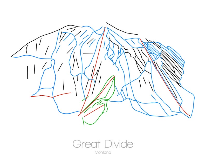 Great Divide Montana Mt Ski Snowboard Trail Map Art --- Print, Poster ...