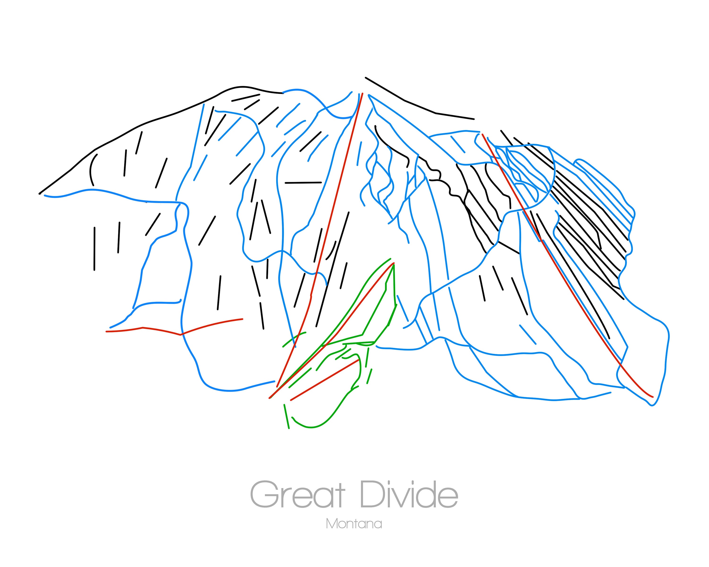 Great Divide Montana Mt Ski Snowboard Trail Map Art Print | Etsy