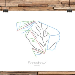 Snowbowl Map Montana Mt Ski Snowboard Trail Map Art --- Print, Poster ...