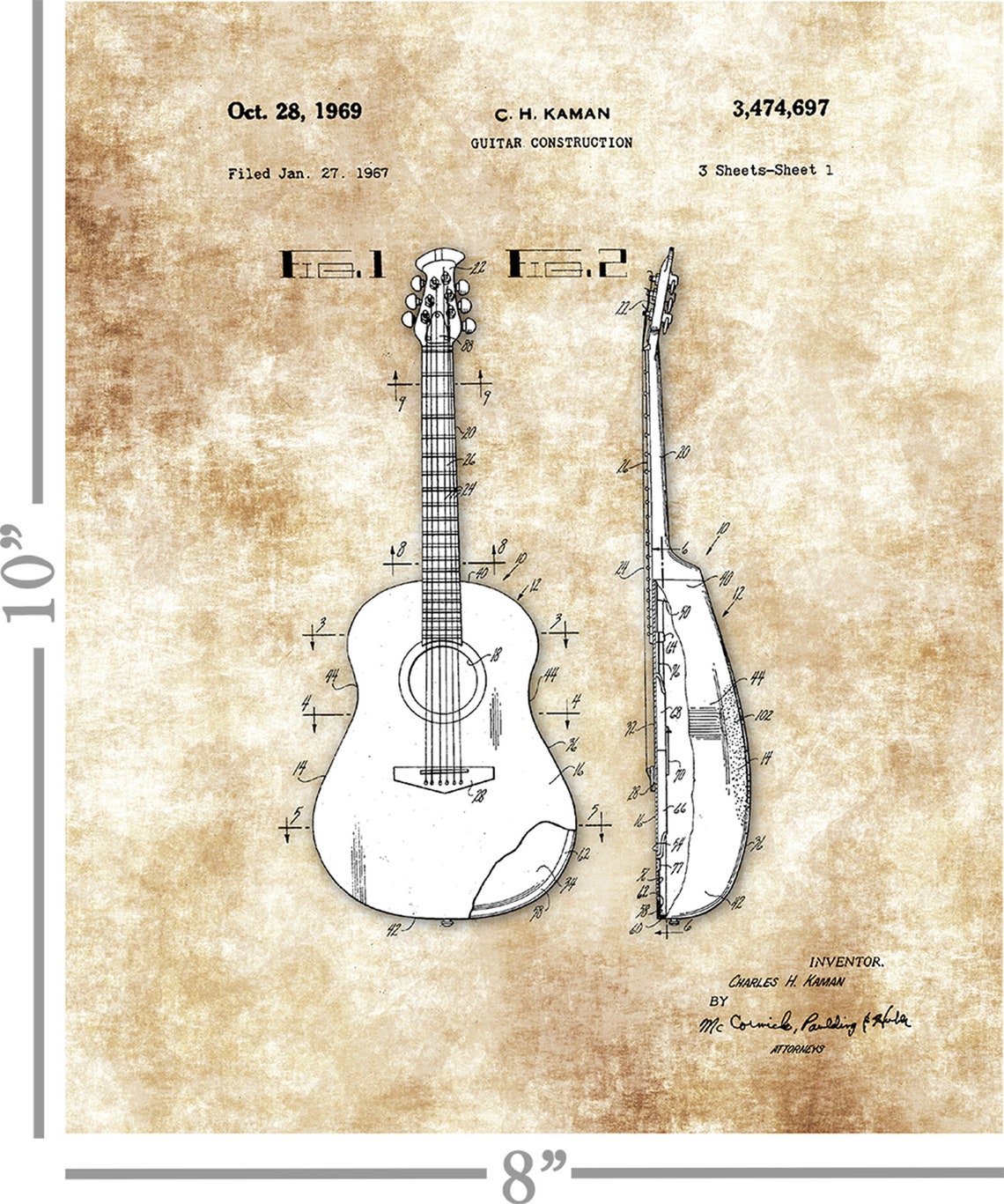Acoustic Guitars Patent Art Guitar Blueprint Music Studio | Etsy