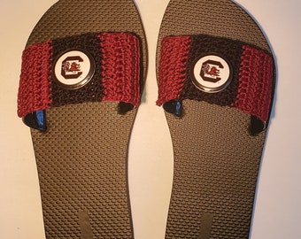 GO USC GAMECOCKS Women's Hand-crocheted Flip Flop Sandals in Garnet and ...