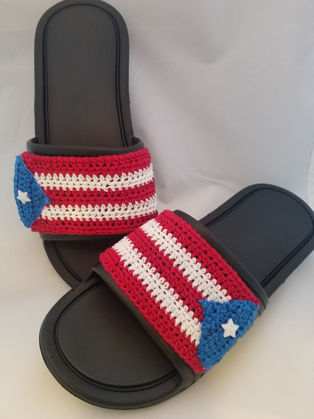 Hand-crocheted PUERTO RICO Flag Slide Sandals for Men AND Women! - Etsy