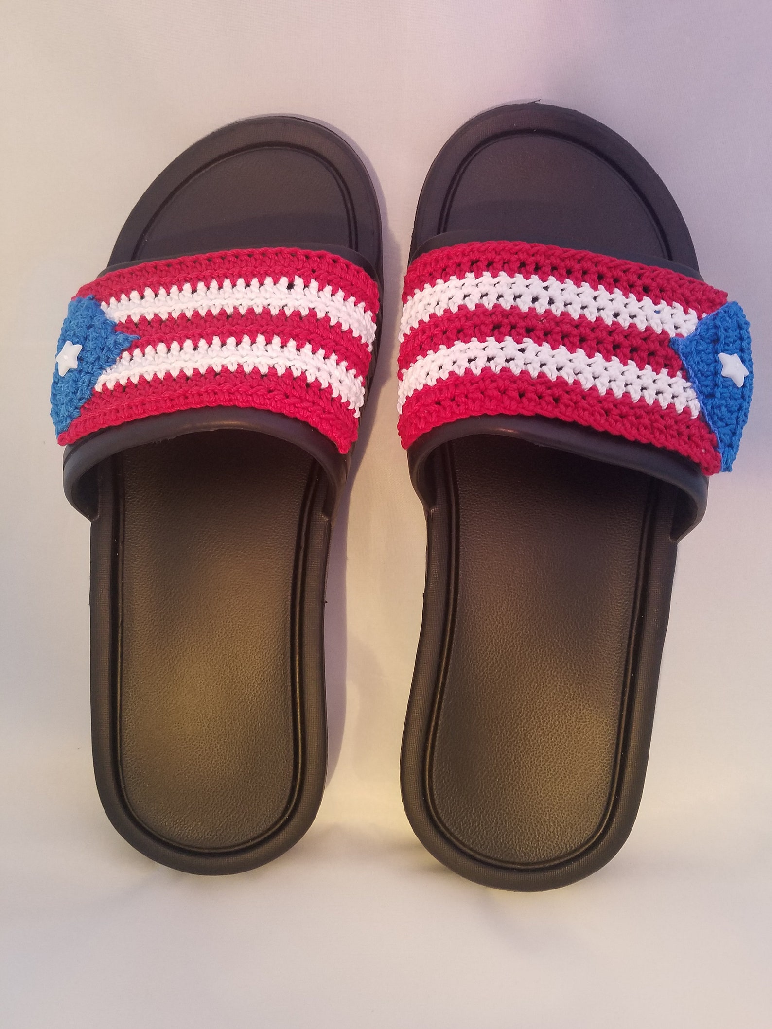 Hand-crocheted PUERTO RICO Flag Slide Sandals for Men AND | Etsy