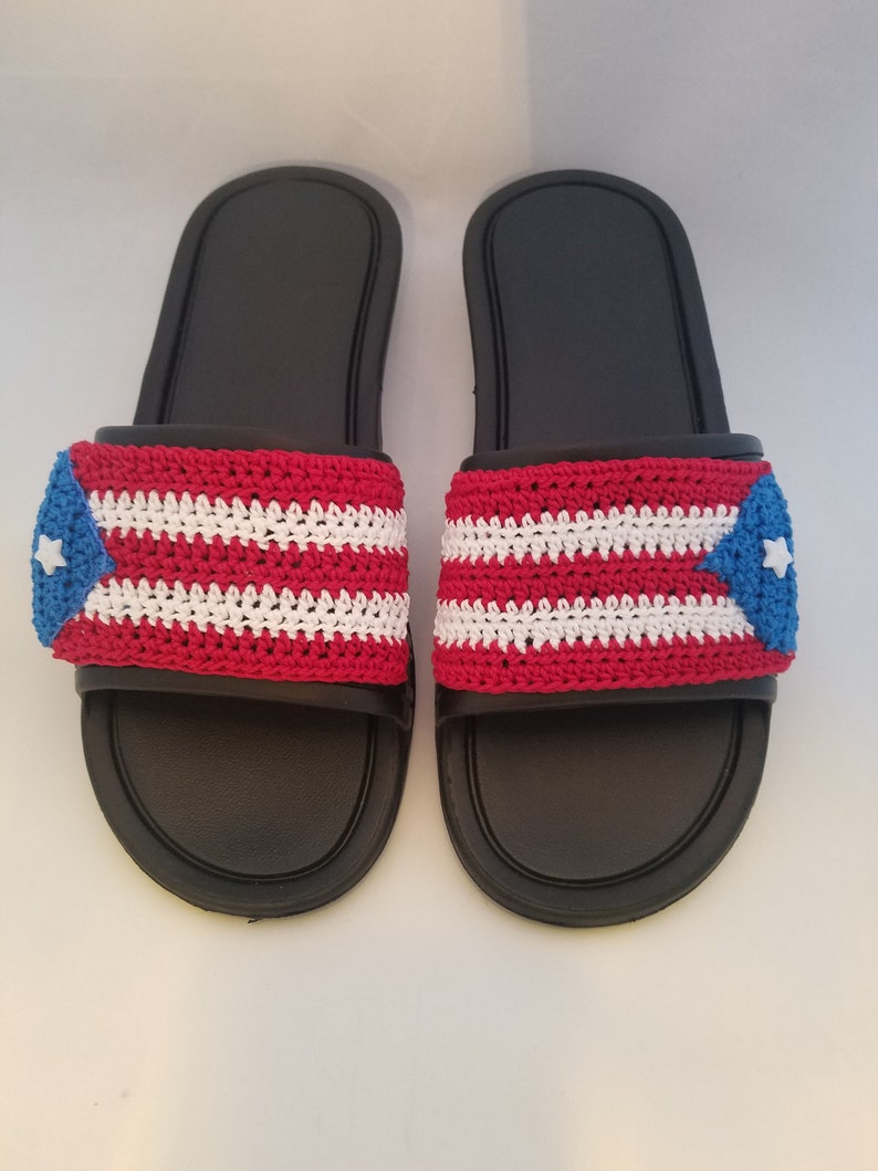Hand-crocheted PUERTO RICO Flag Slide Sandals for Men AND | Etsy
