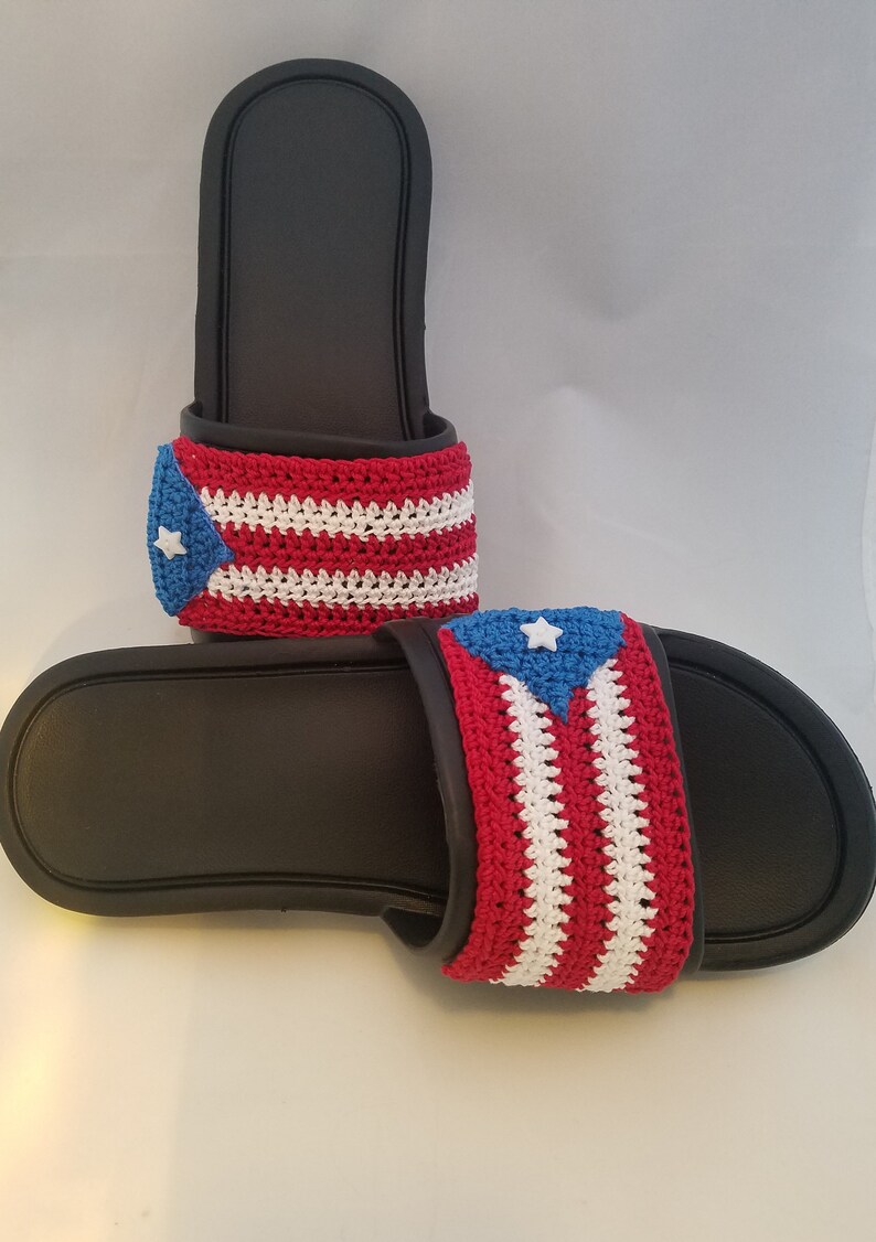 Hand-crocheted PUERTO RICO Flag Slide Sandals for Men AND | Etsy