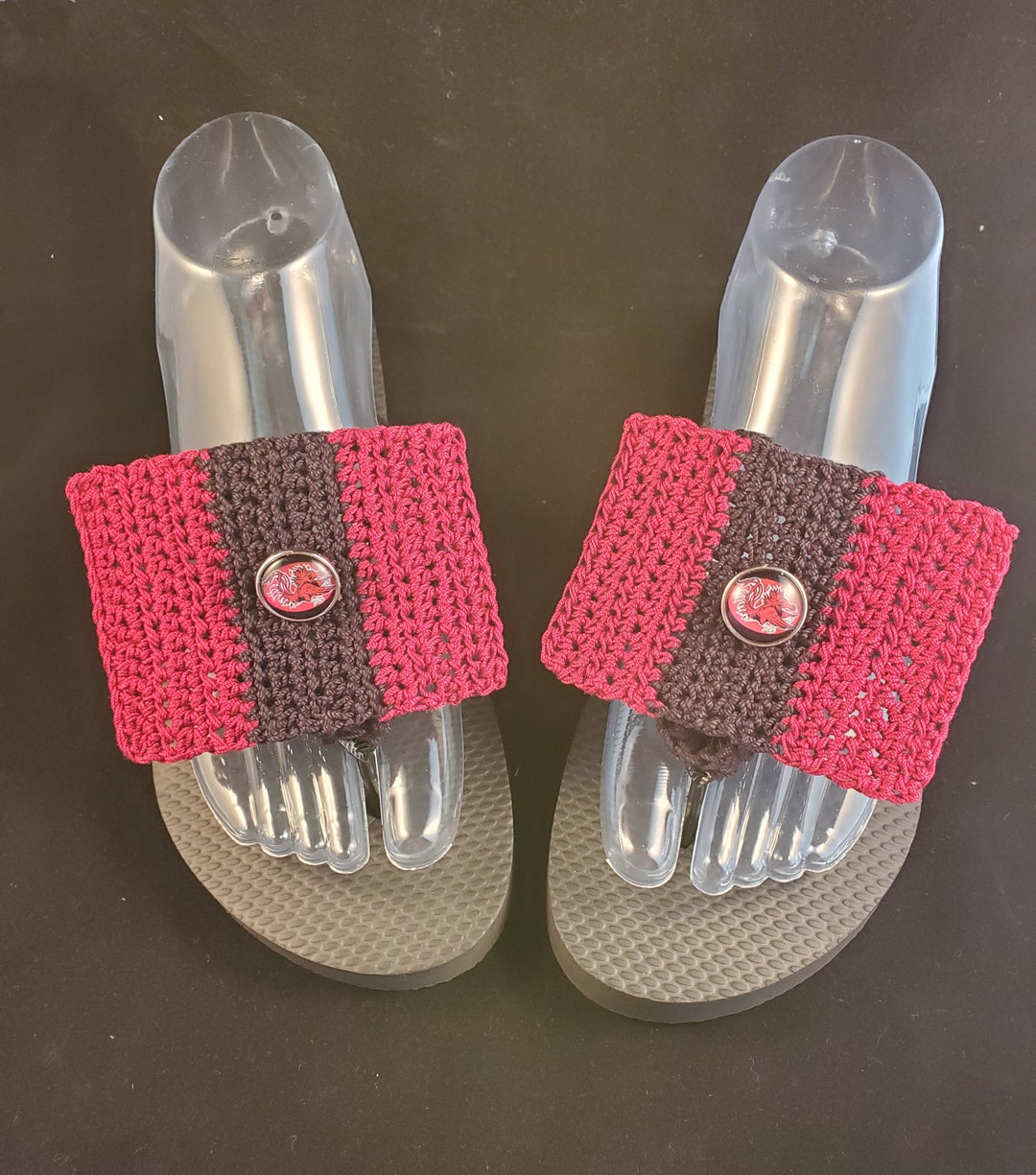GO USC GAMECOCKS! Women's Hand-crocheted Flip Flop Sandals in Garnet ...