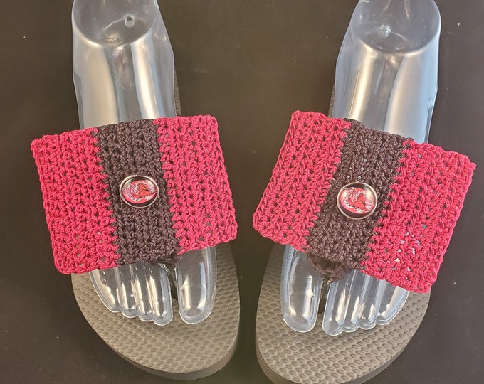 GO USC GAMECOCKS! Women's Hand-crocheted Flip Flop Sandals in Garnet ...