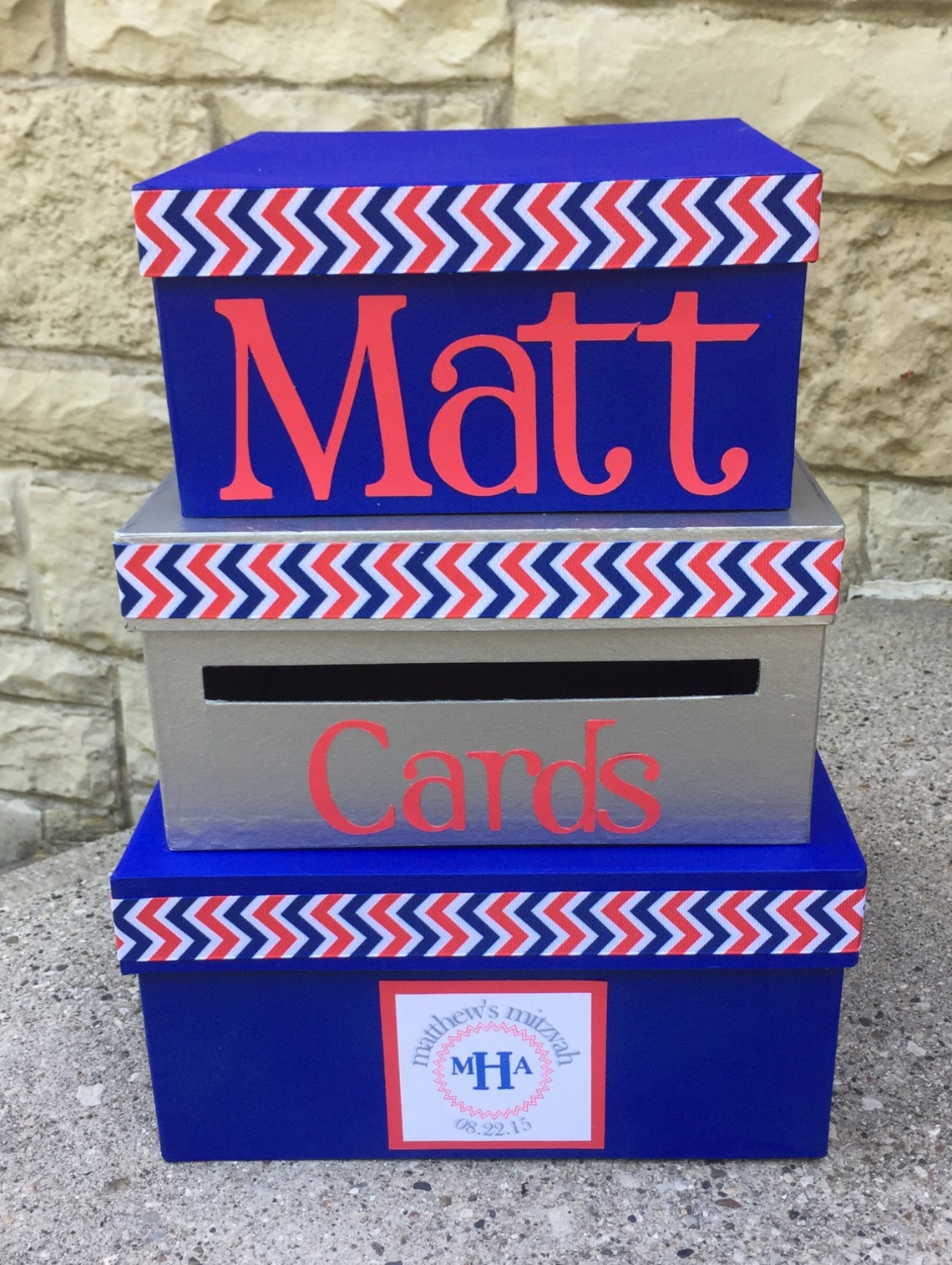 Custom Card Box 3 Tier Card Holder Square Blue Red - Etsy