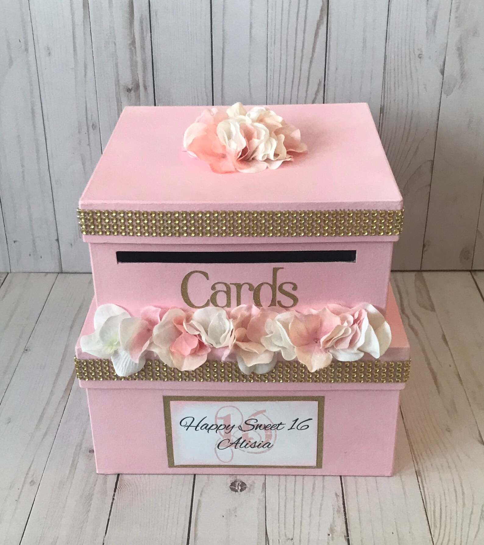 Sweet 16 Card Box, 2 Tier, Square, Blush Pink, Wedding, Bat Mitzvah ...