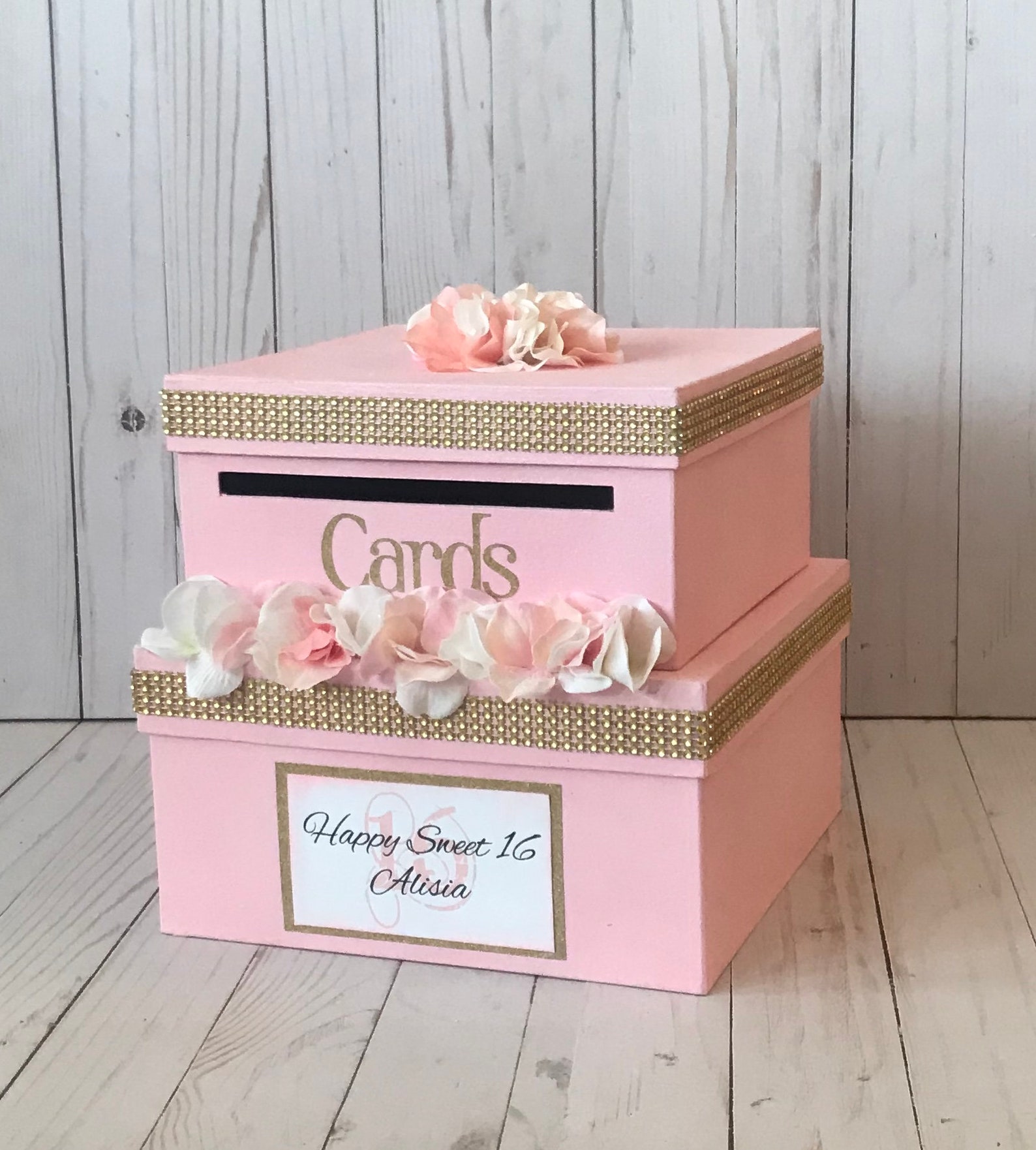 Sweet 16 Card Box, 2 Tier, Square, Blush Pink, Wedding, Bat Mitzvah ...