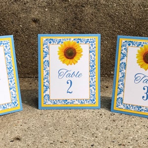 Handmade Table Numbers, Blue and Yellow, Sunflower, Wedding, Special ...