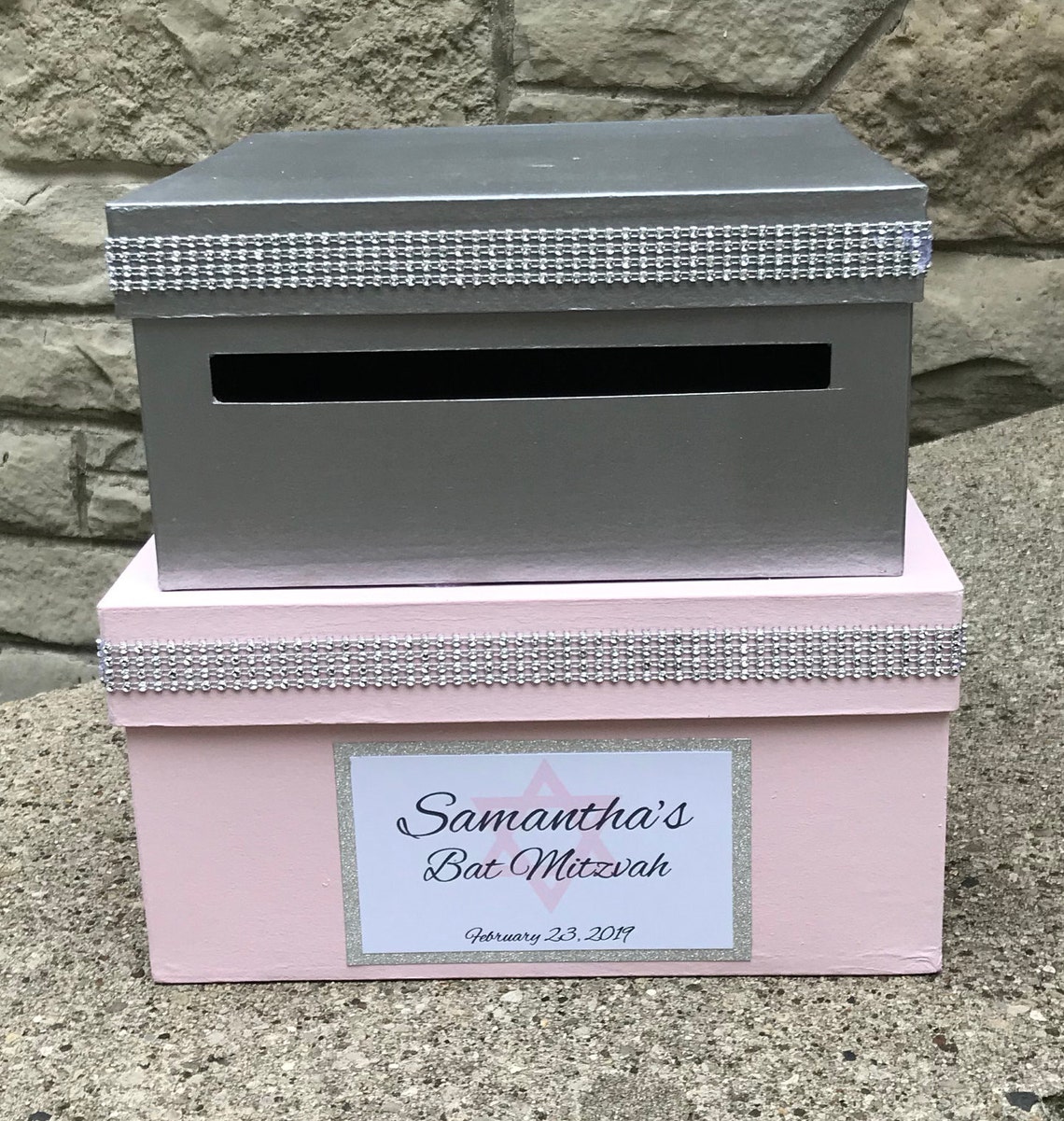 Custom Card Box 2 Tier Card Holder Square Silver and Pink - Etsy